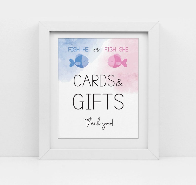 Fishing Theme Gender Reveal, Fish He or Fish She, Blue and Pink, Cards ...