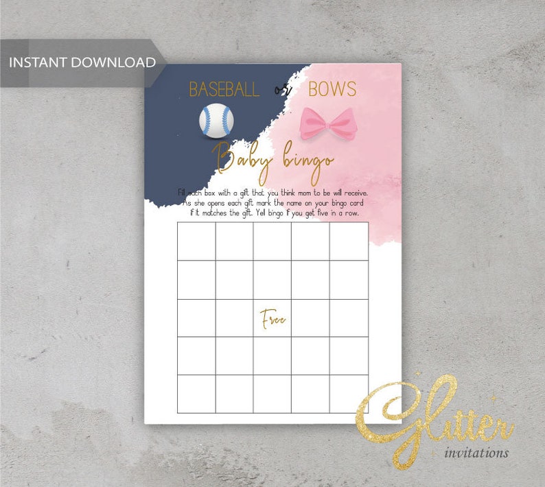 Baseball or Bows Gender Reveal Baby Shower Navy Blue and - Etsy