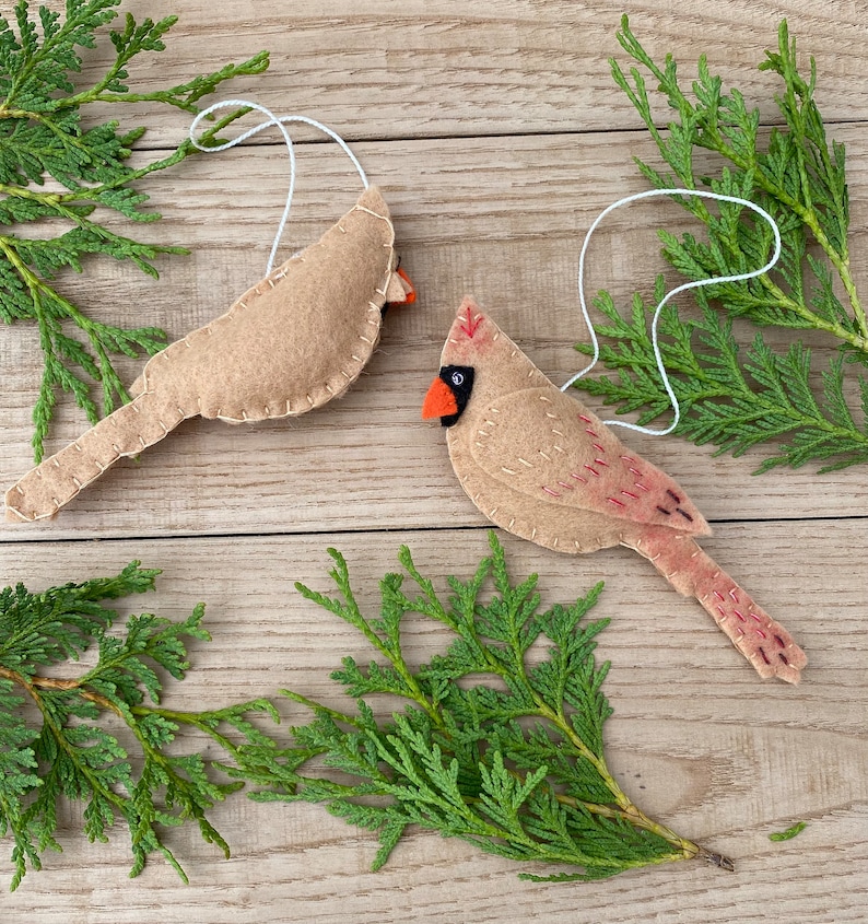 Female Cardinal Handmade Felt Ornament: Beige 5 Inches - Etsy