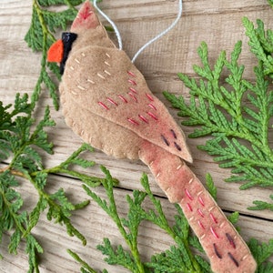 Handmade Cardinal Female Felt Christmas Ornament Female Cardinal Bird ...