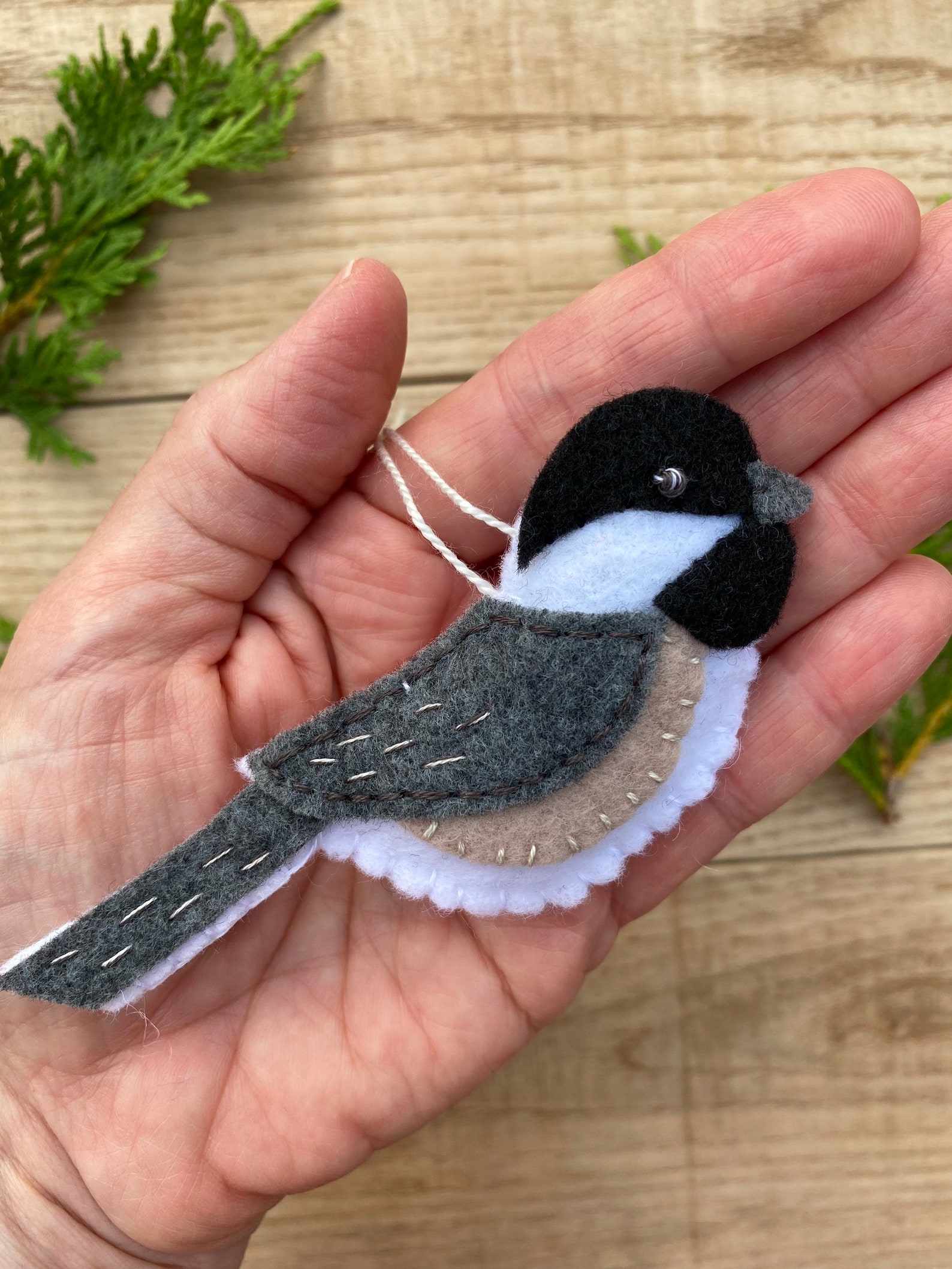 Black Capped Chickadee Handmade Felt Ornament: White, Gray, Black - 5 ...