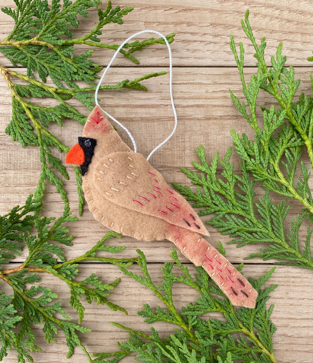 Handmade Cardinal Female Felt Christmas Ornament Female Cardinal Bird ...