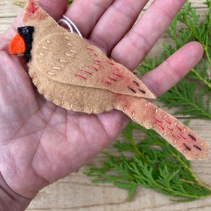 Handmade Cardinal Female Felt Christmas Ornament Female Cardinal Bird ...