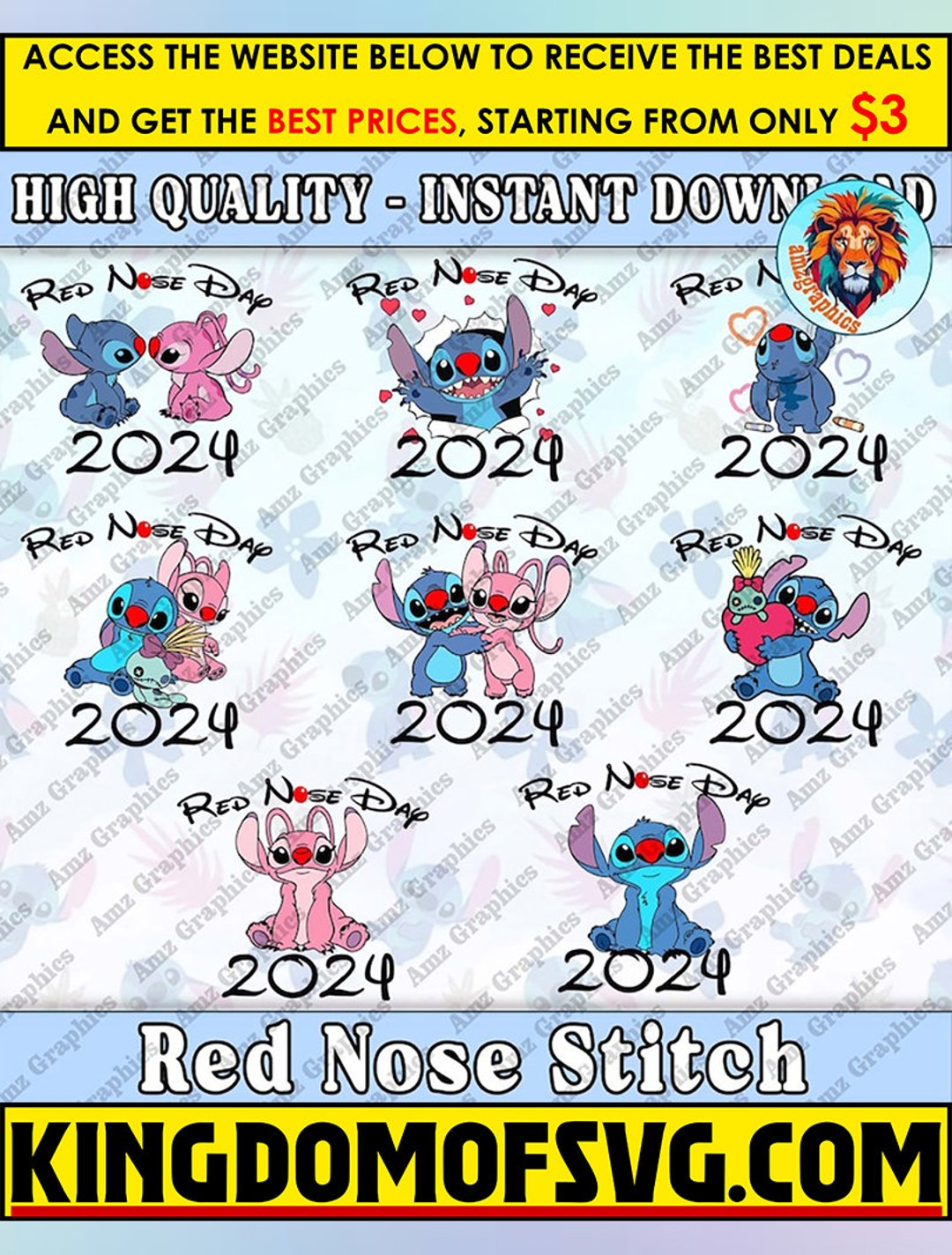 8 Cartoon Friends Red Nose Day Png Bundle, Red Nose Cartoon, Cute ...