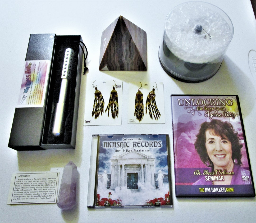 Assorted Self-help Items: Stone PYRAMID, Amethyst Tower, Meditation Cds ...