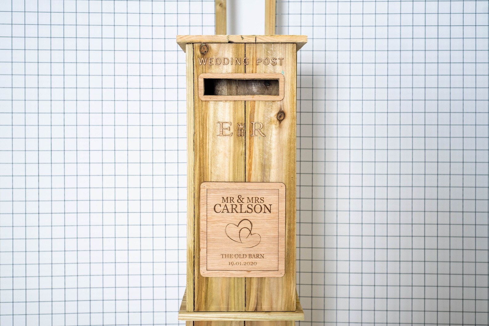 Rustic Solid Wooden Wedding Post Box , Personalised Engraved Plaque ...