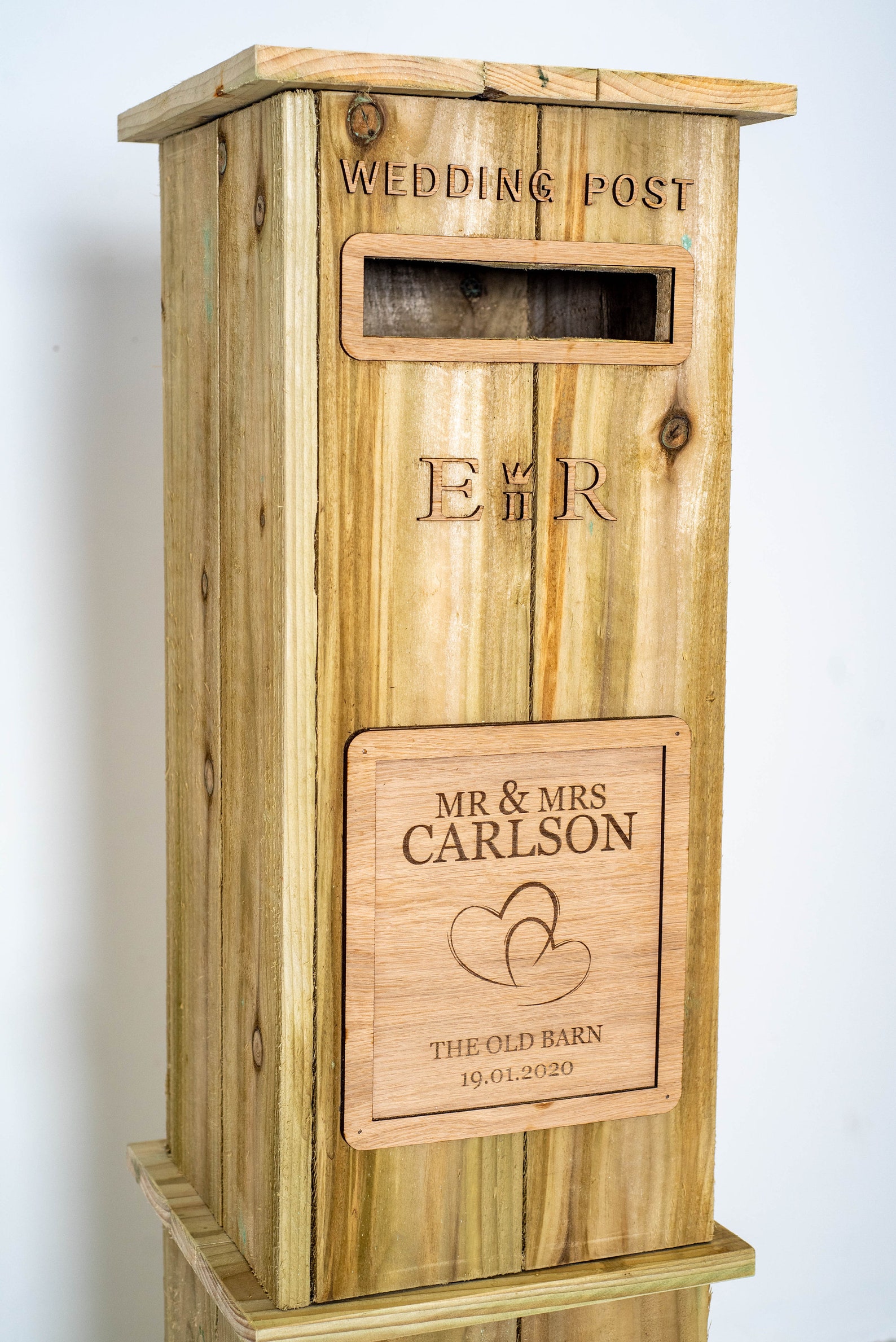 Rustic Solid Wooden Wedding Post Box , Personalised Engraved Plaque ...