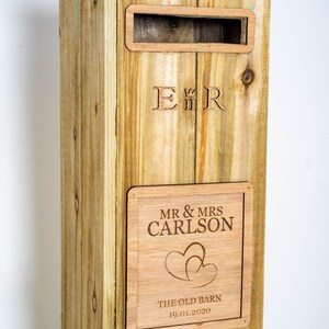 Rustic Solid Wooden Wedding Post Box , Personalised Engraved Plaque ...