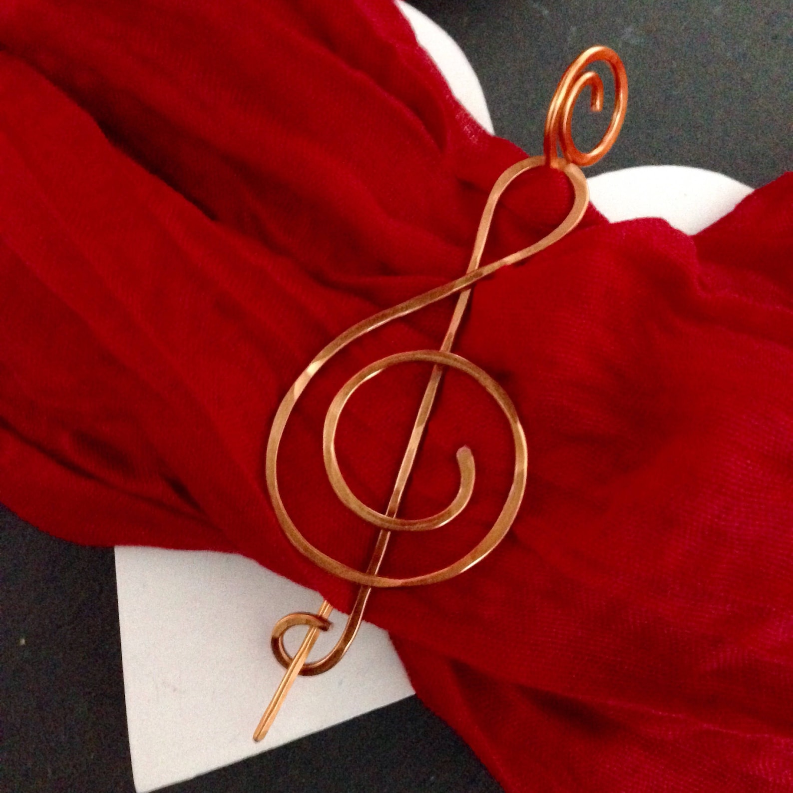 Handcrafted Copper Treble Clef Pin: Music Brooch, Shawl Pin - Etsy