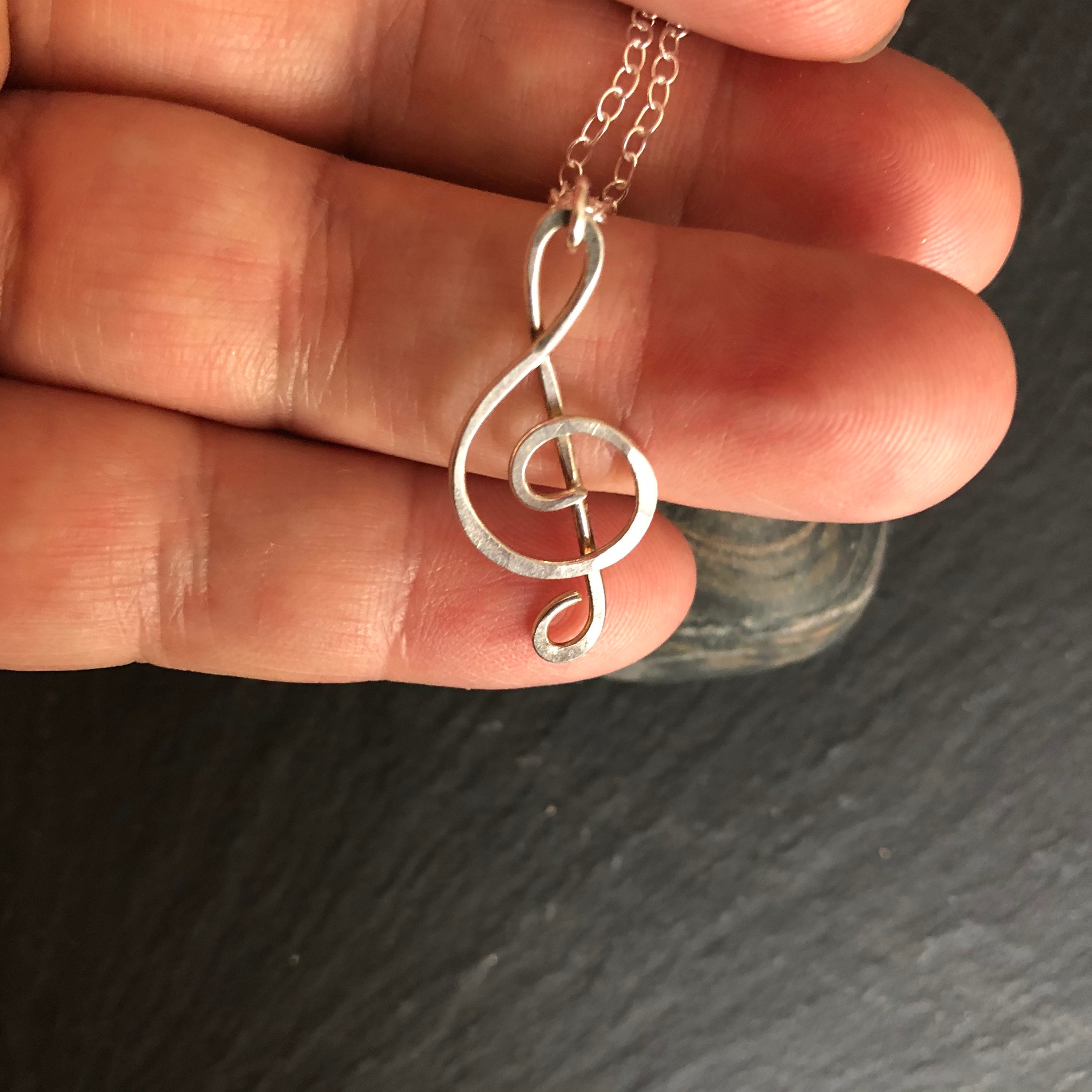 Treble clef necklace sterling silver handmade jewelry gift | Etsy