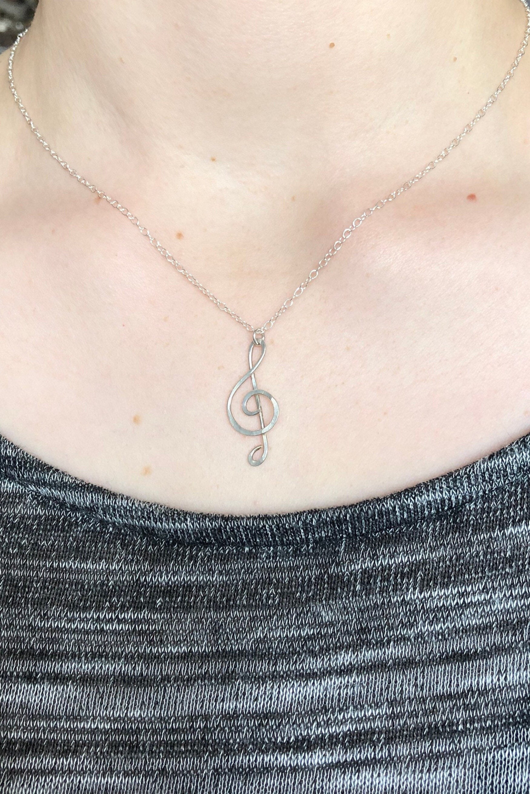 Treble clef necklace sterling silver handmade jewelry gift | Etsy