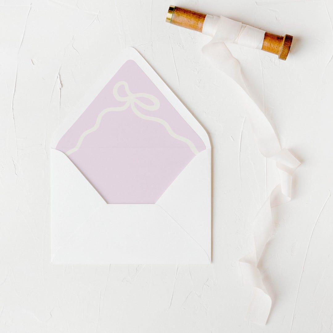 Hand Drawn Whimsical Lavender Bow Lined Envelopes - Etsy