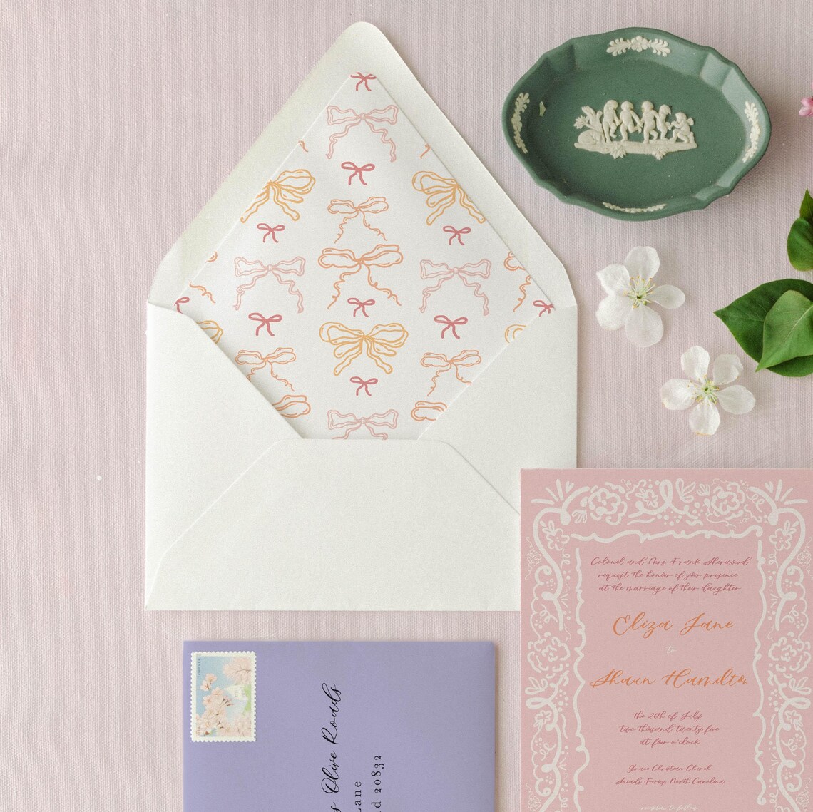 Hand Drawn Whimsical Pink Bow Lined Envelopes - Etsy