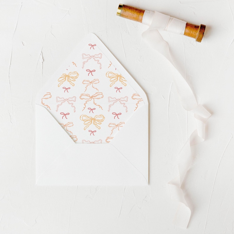 Hand Drawn Whimsical Pink Bow Lined Envelopes - Etsy