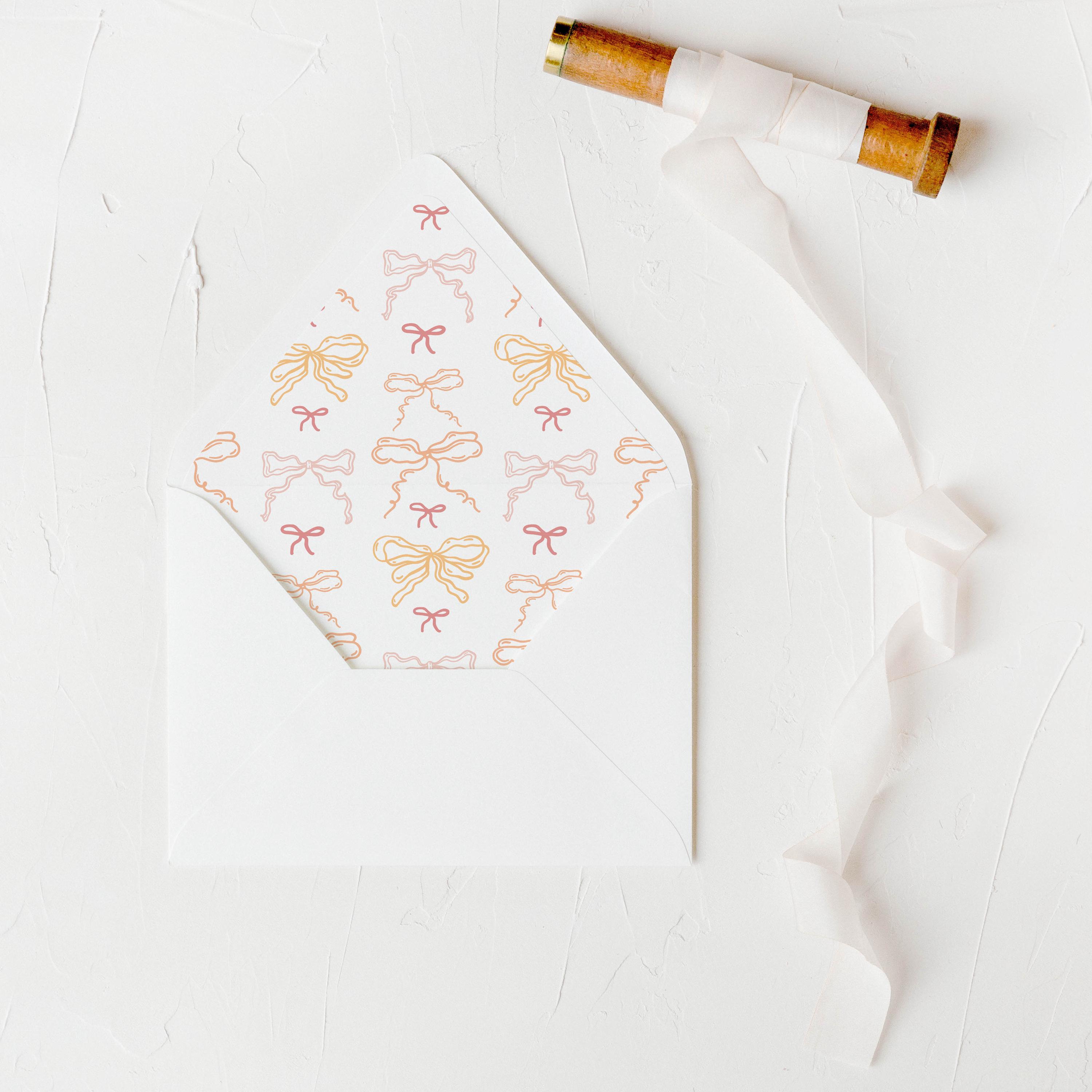 Hand Drawn Whimsical Pink Bow Lined Envelopes - Etsy