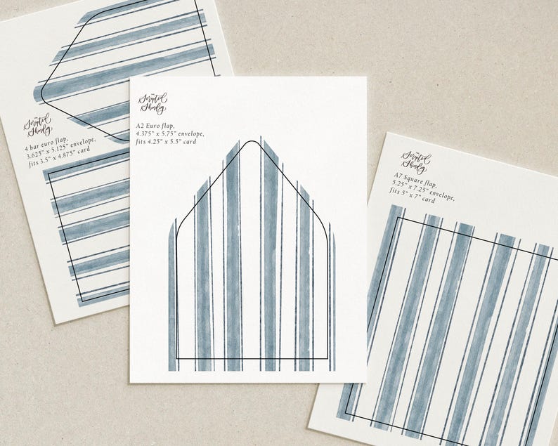Printable Envelope Liners for A7, 4 Bar, A2, A6 Envelopes, Coastal Blue ...