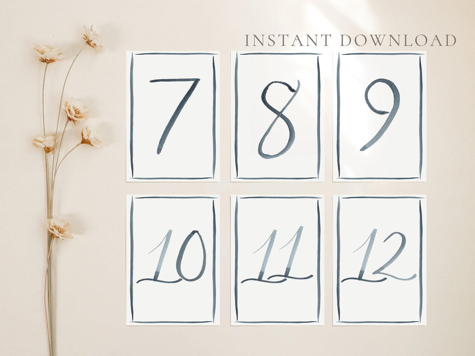 INSTANT Navy Blue Watercolor Table Numbers TEMPLATE, Hand Written Table ...