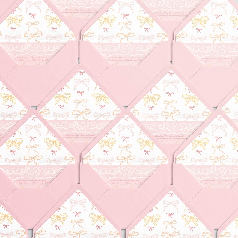 Hand Drawn Whimsical Pink Bow Lined Envelopes - Etsy