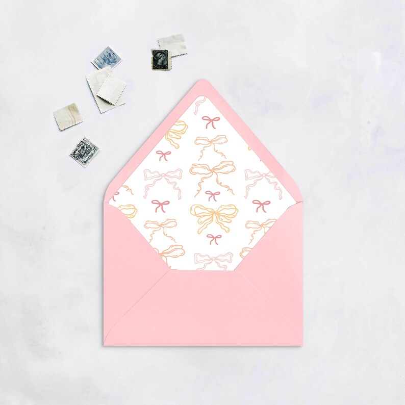 Hand Drawn Whimsical Pink Bow Lined Envelopes - Etsy