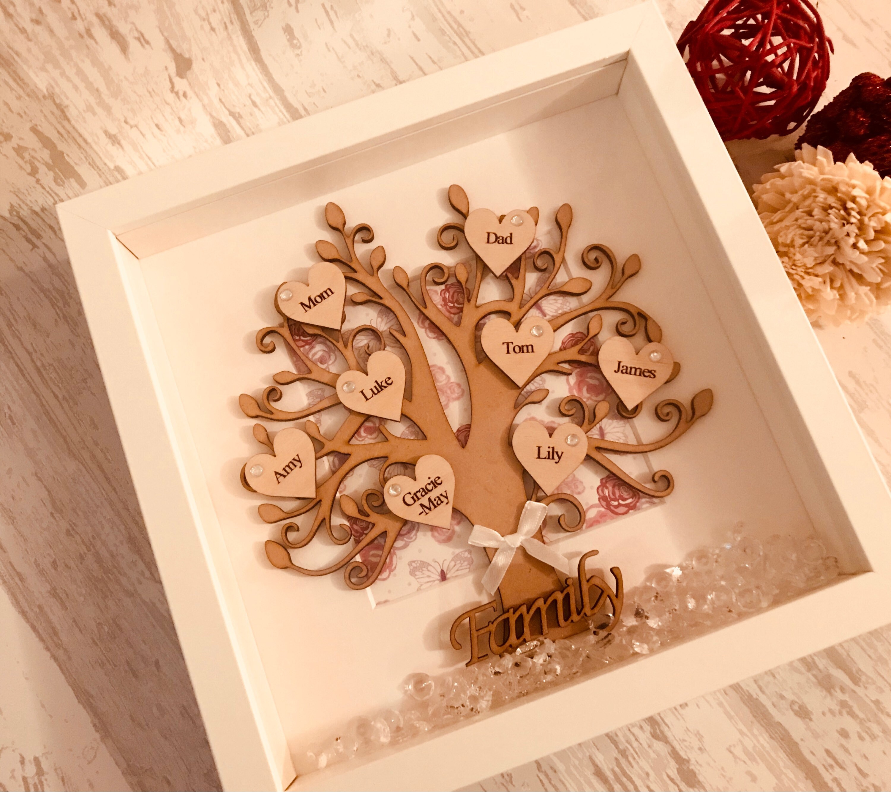 WOODEN FAMILY TREE, Personalised Box Frame,keepsake Gift, Handmade ...