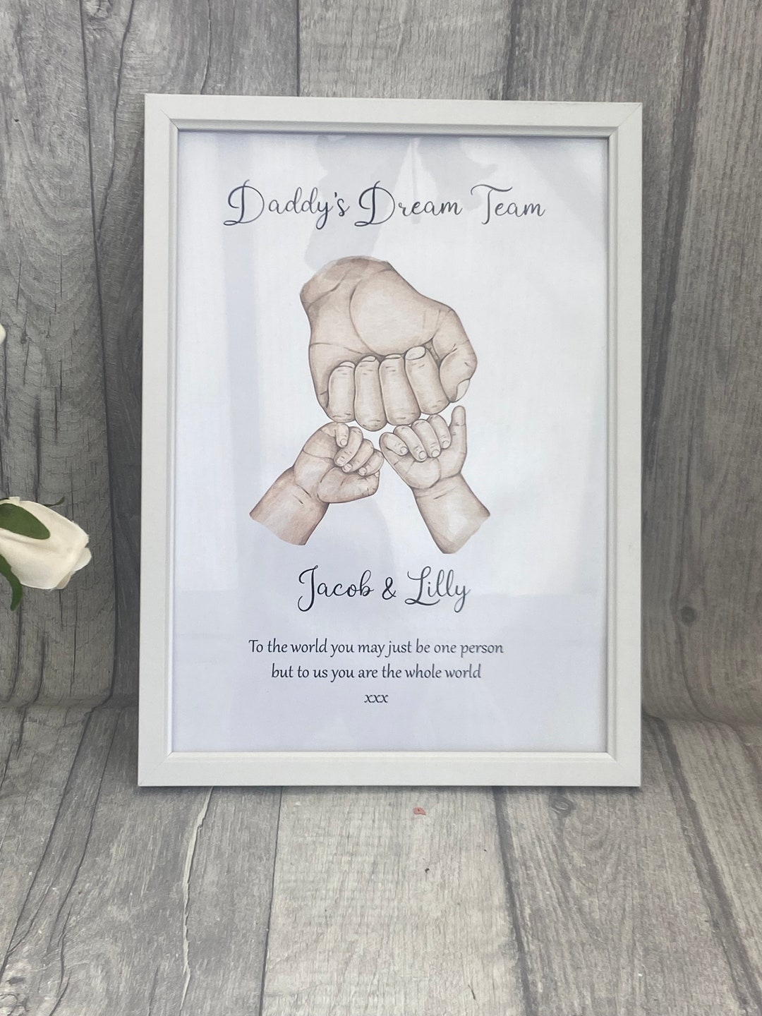 Framed Personalised Daddy Fist Bump Print, Daddys Team, Fathers Day ...