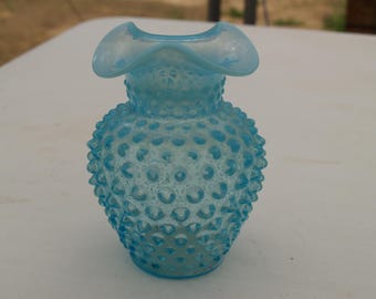 Vintage Fenton Blue Opalescent Glass Hobnail Ruffled Rim Bud Vase - Etsy