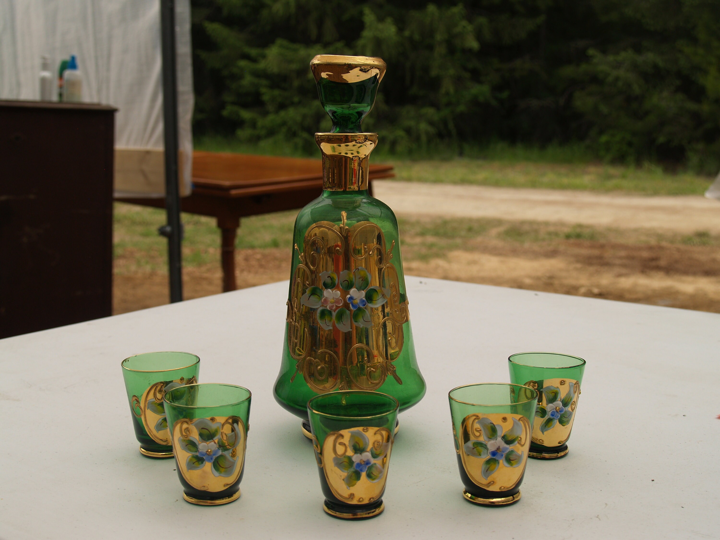 Vintage, Emerald Green Bar Set, Decanter & Shot Glasses - Etsy