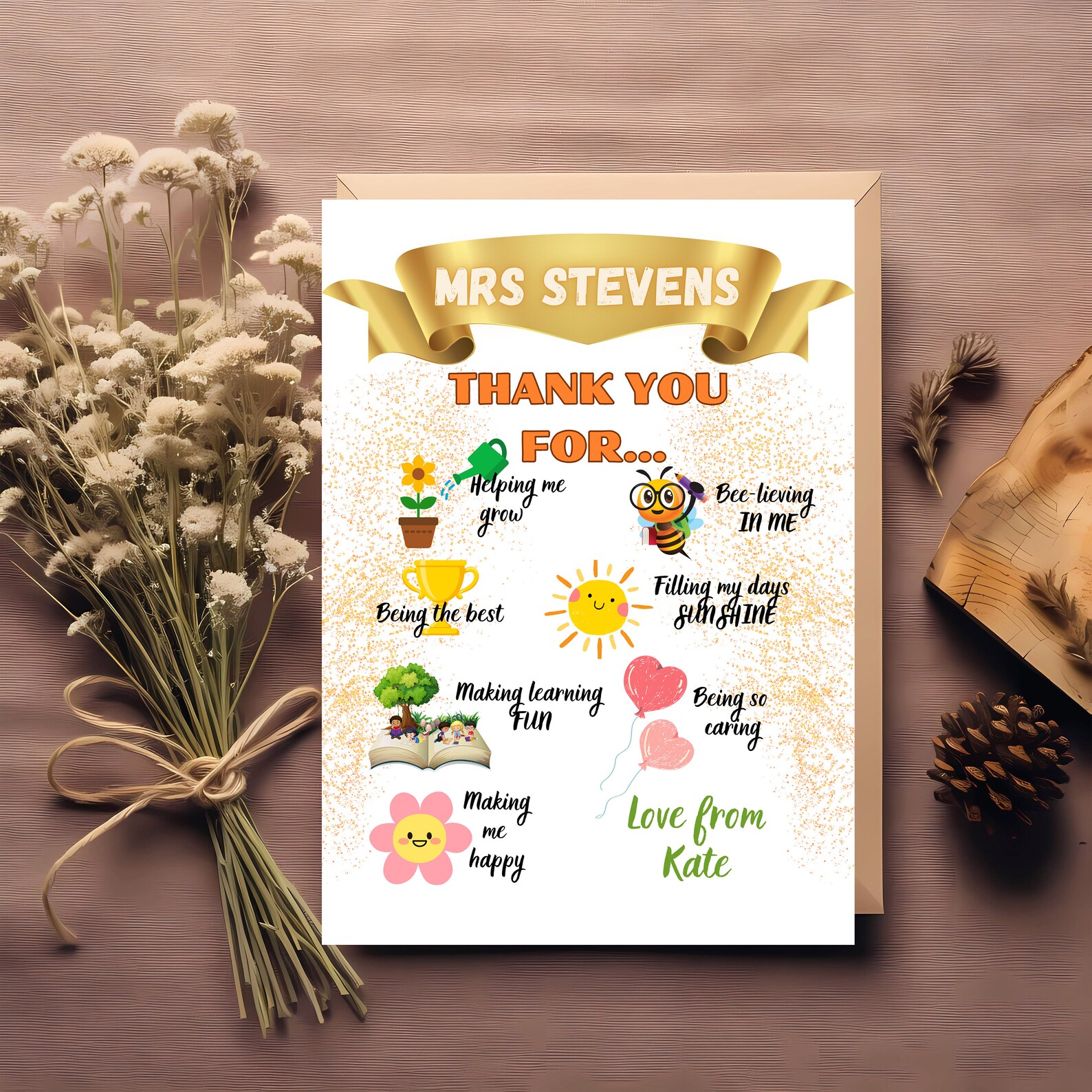 Editable Teacher Thank You Card Instant Download - Etsy