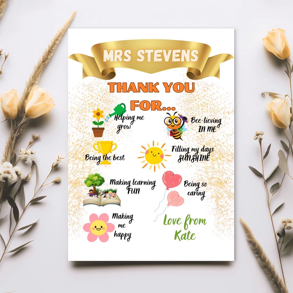 Editable Teacher Thank You Card Instant Download - Etsy