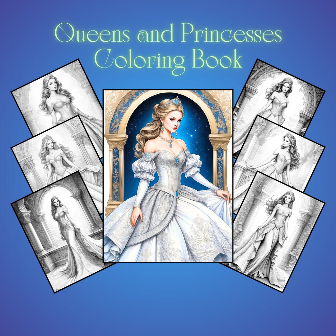 Adult Coloring Book 50 Pages of Queens and Princesses PDF Download 8.5 ...