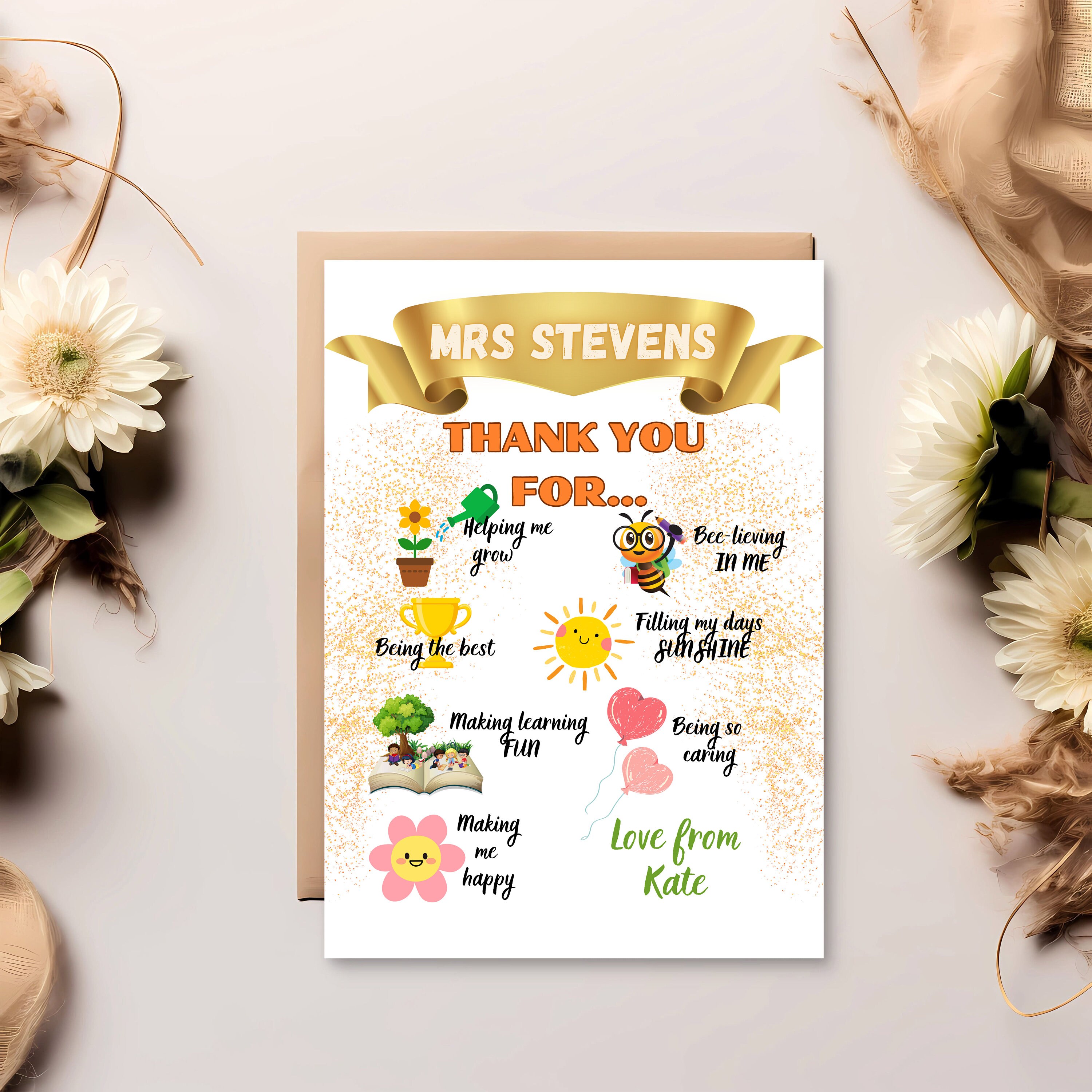 Editable Teacher Thank You Card Instant Download - Etsy