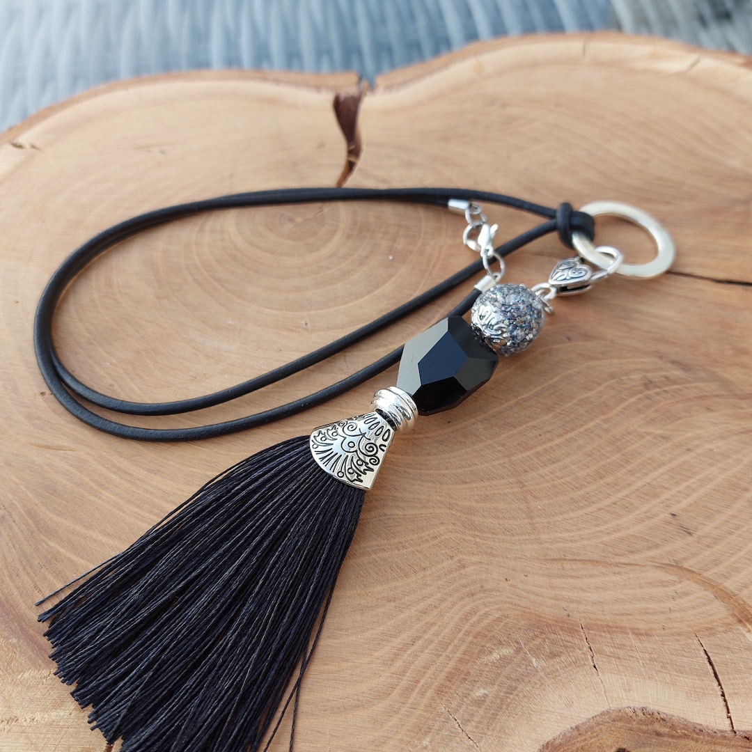 Kette Lang Mit Wechselanhänger Quaste in Schwarz - Etsy