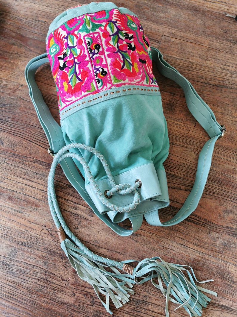 Genuine Suede Backpack Vintage Textile Backpack Boho - Etsy