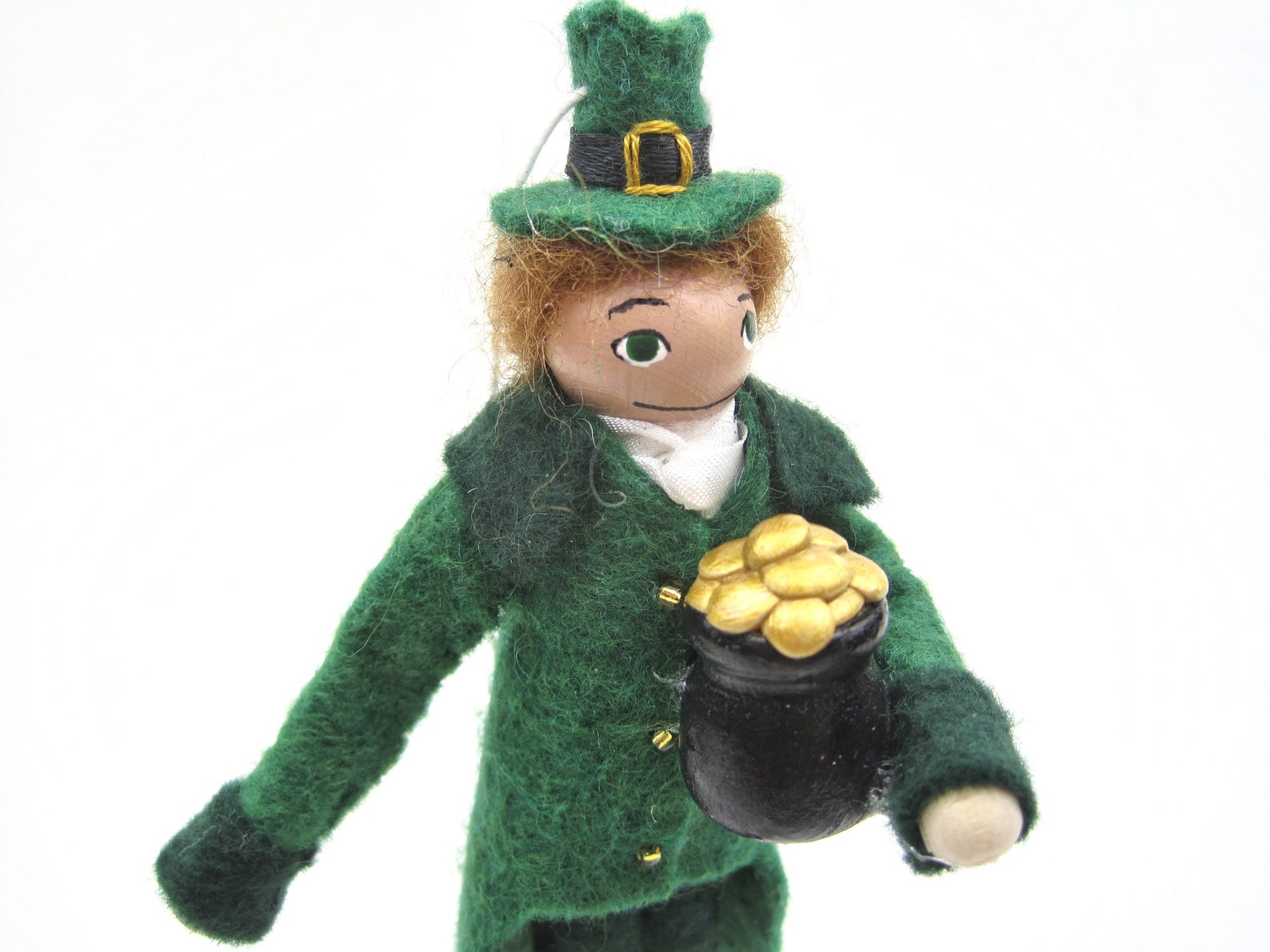 Irish Leprechaun Wooden Ornament With Miniature Pot of Gold | Etsy