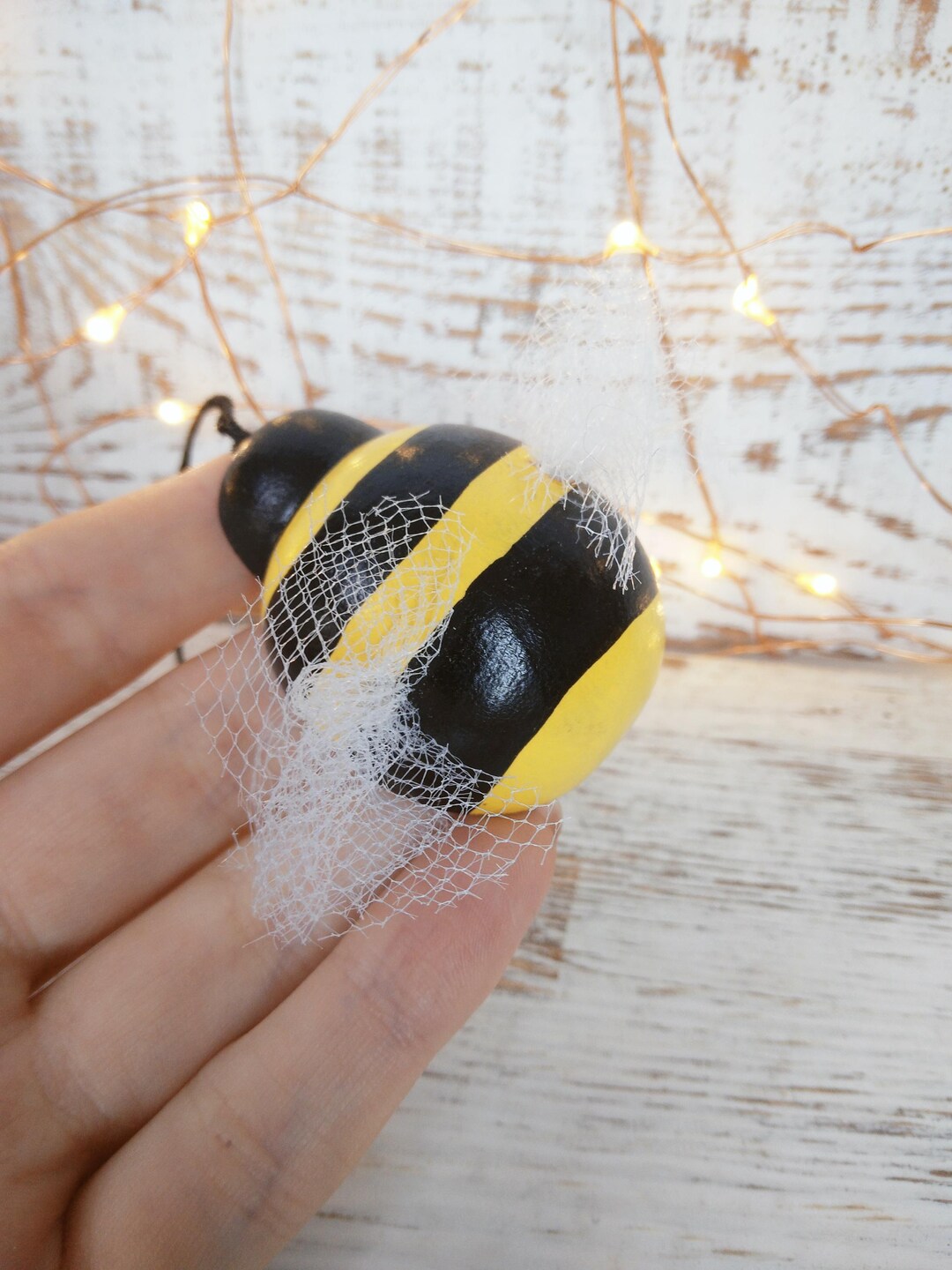 Wooden Bumblebee Ornament, Handpainted Bee, Flat Bottom Ornament ...