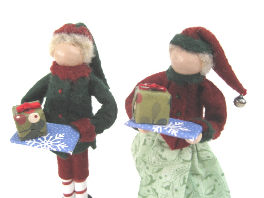 Elves With Stack of Presents, Christmas Elf Ornaments, Elves Loading ...