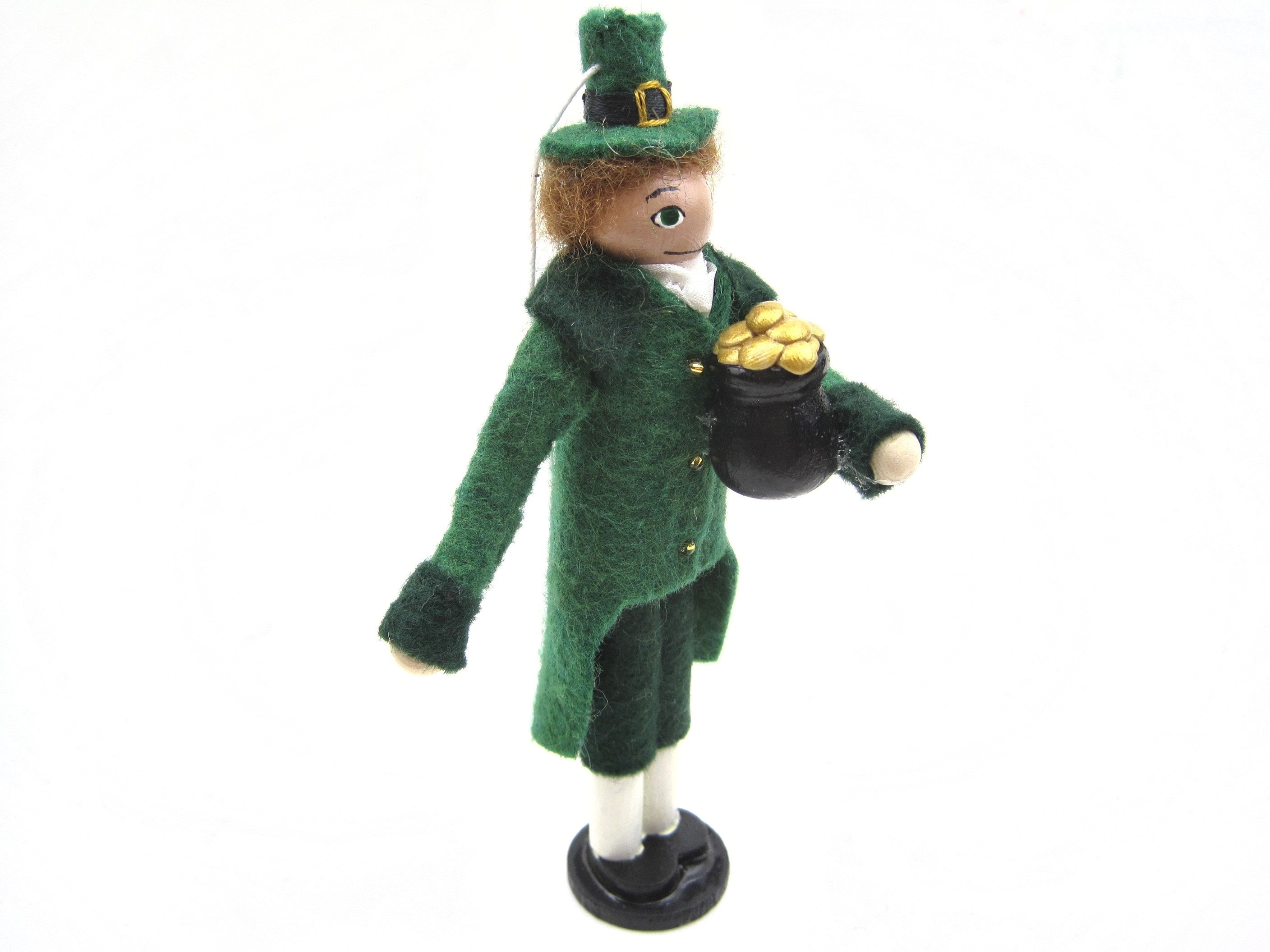 Irish Leprechaun Wooden Ornament With Miniature Pot of Gold | Etsy
