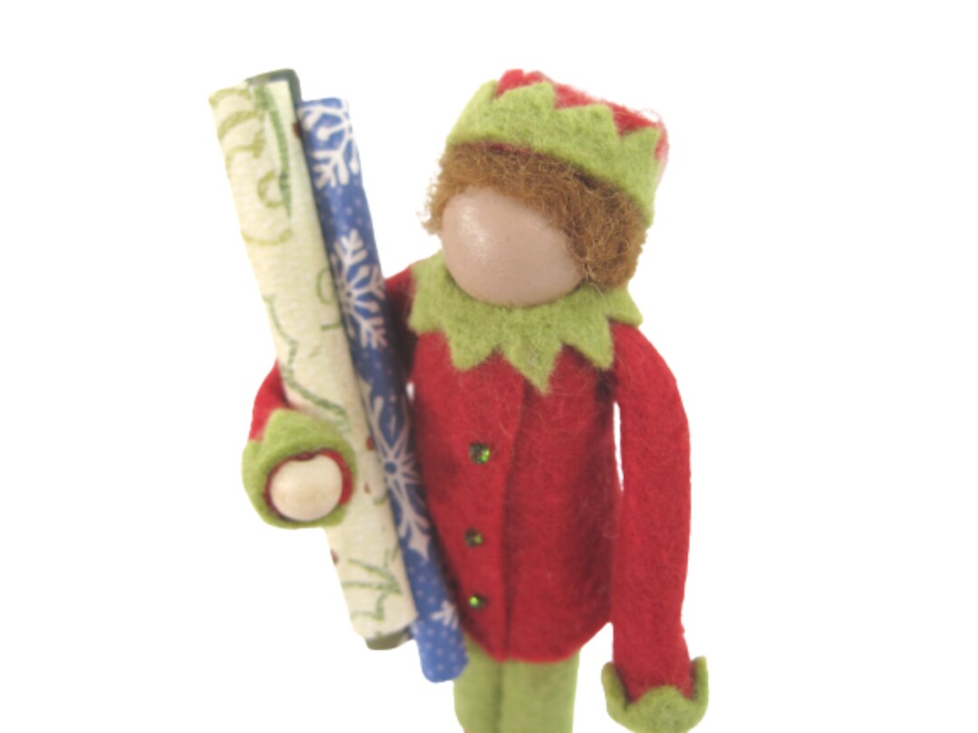 Wrapping Paper Elf, Elf Wrapping Presents, Wooden and Felt Ornament ...