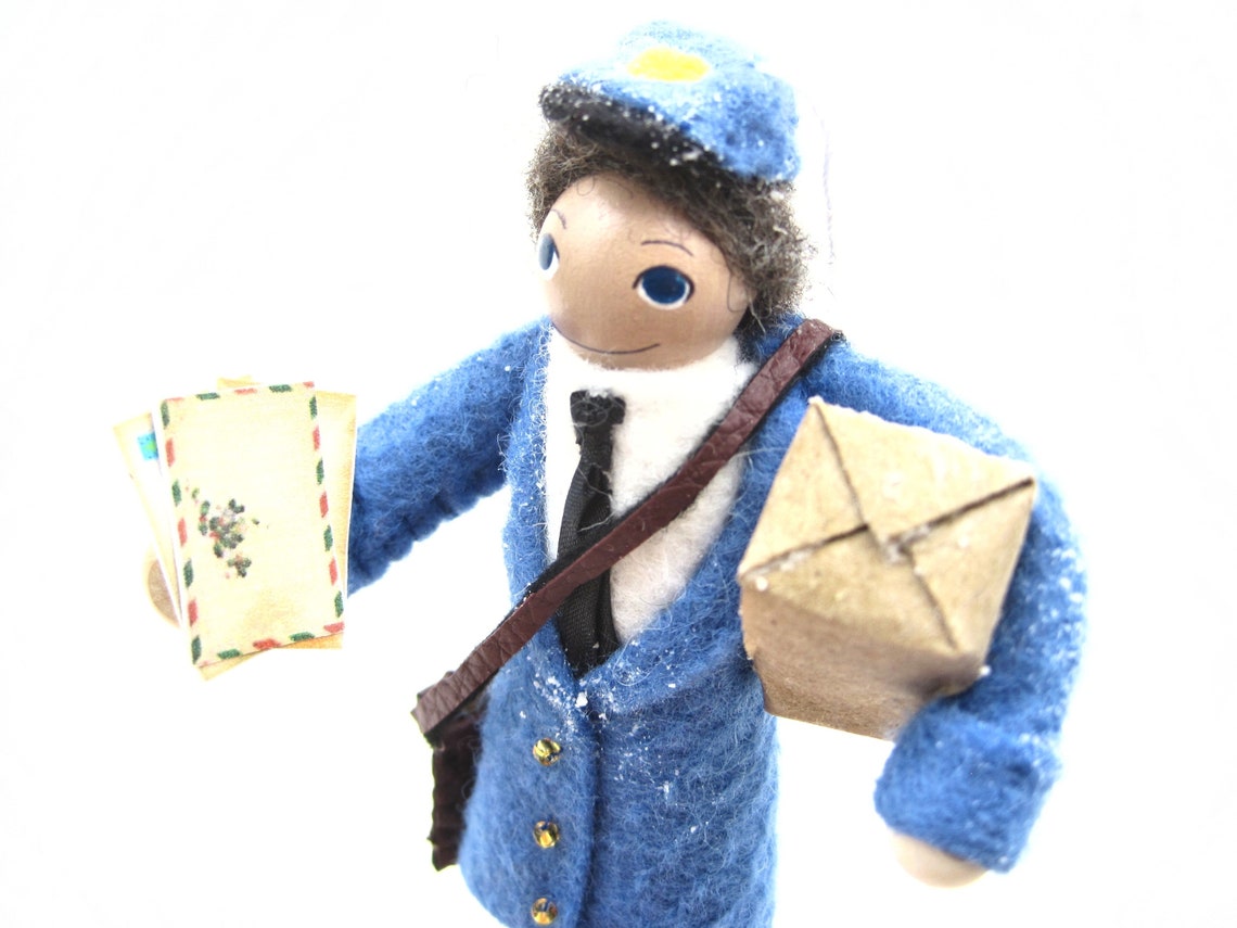 Winter Mailman Wooden Ornament Postman Carrying Christmas | Etsy