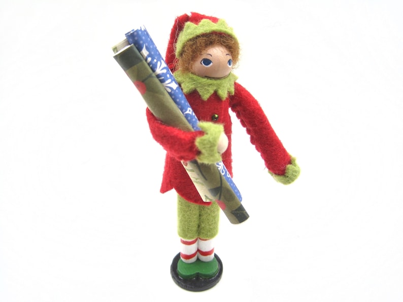 Wrapping Paper Elf Elf Wrapping Presents Wooden and Felt | Etsy