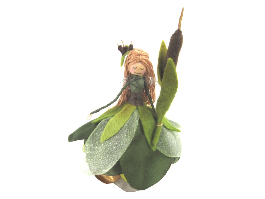 Cattail Fairy Ornament, Marsh Fairy Decoration, Wood and Felt Fairy ...