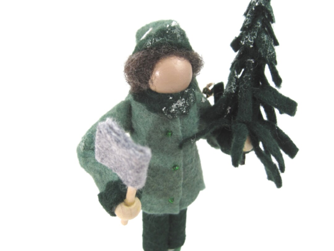 Lumberjack Elf Wooden and Felt Ornament, Christmas Elves, Elf Ornaments ...