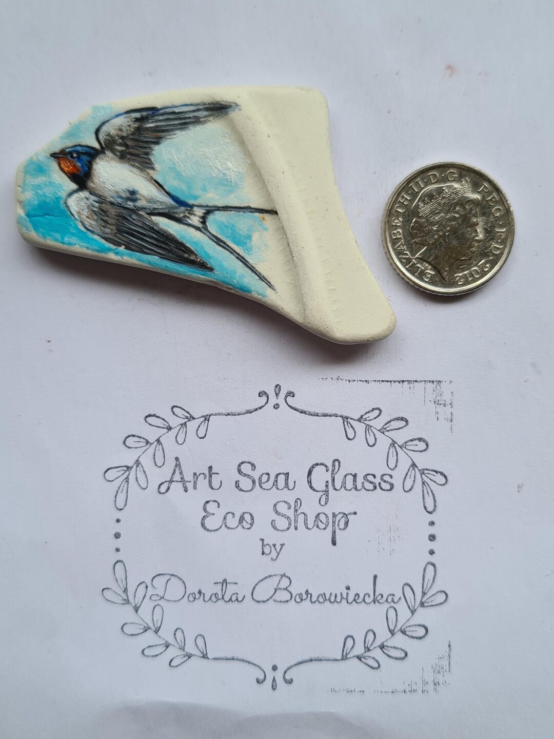 Scottish Sea Pottery Miniature Art Keepsake.hand Painted Swallow on a Sea Pottery. - Etsy