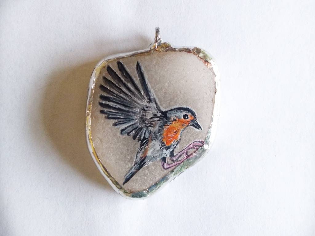 Sea Glass Painted Robin Pendant.robin Decoration - Etsy