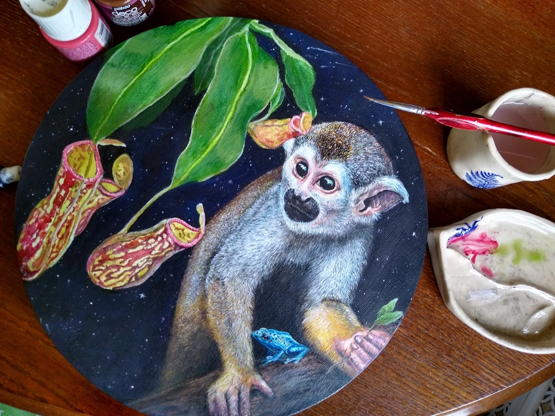 Harmony in the Midnight Fauna.cheeky Monkey Painting.original Acrylic ...