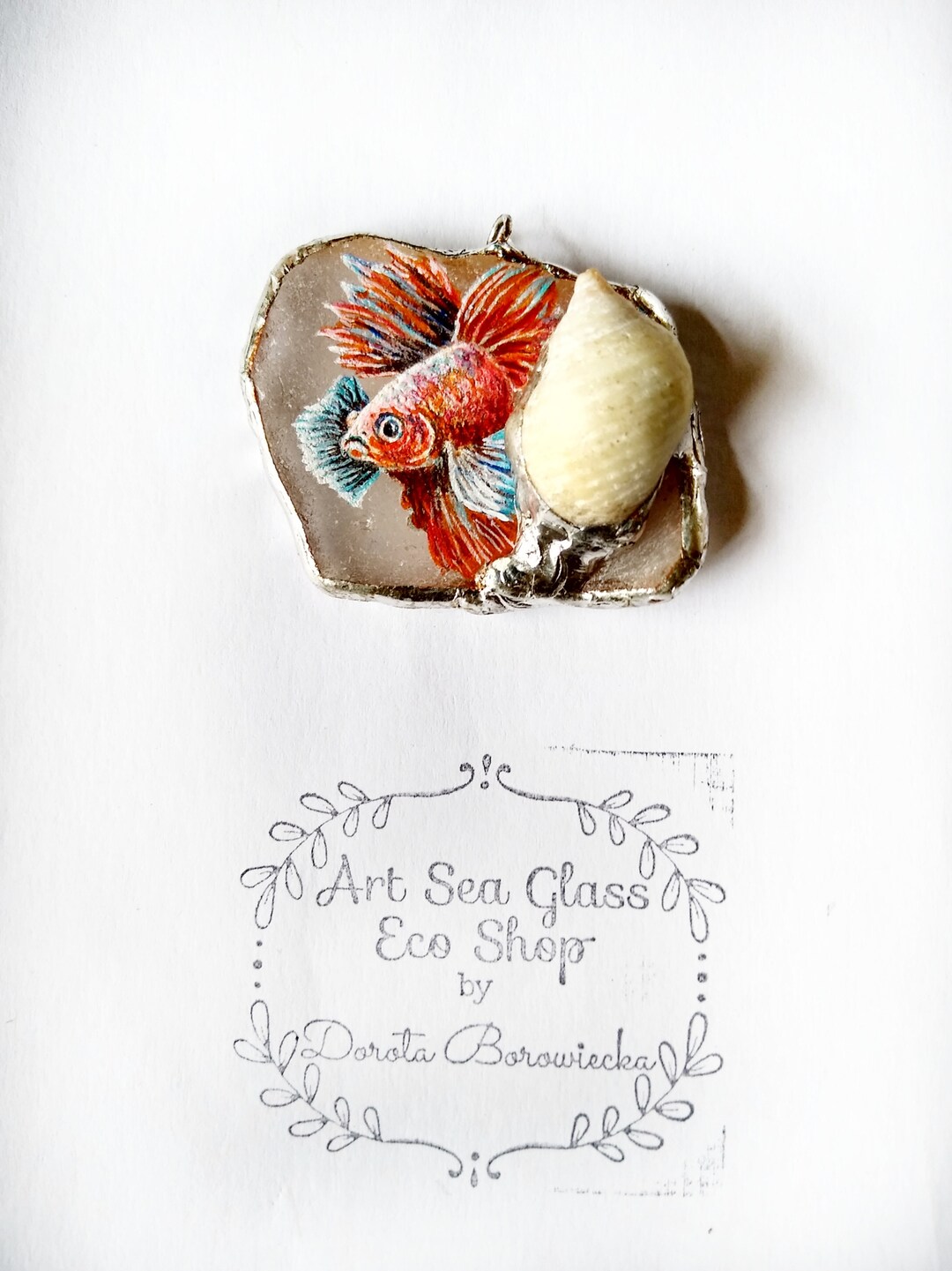 Sea Glass and Sea Shell Miniature Art Rock.hand Painted the Betta Fish ...