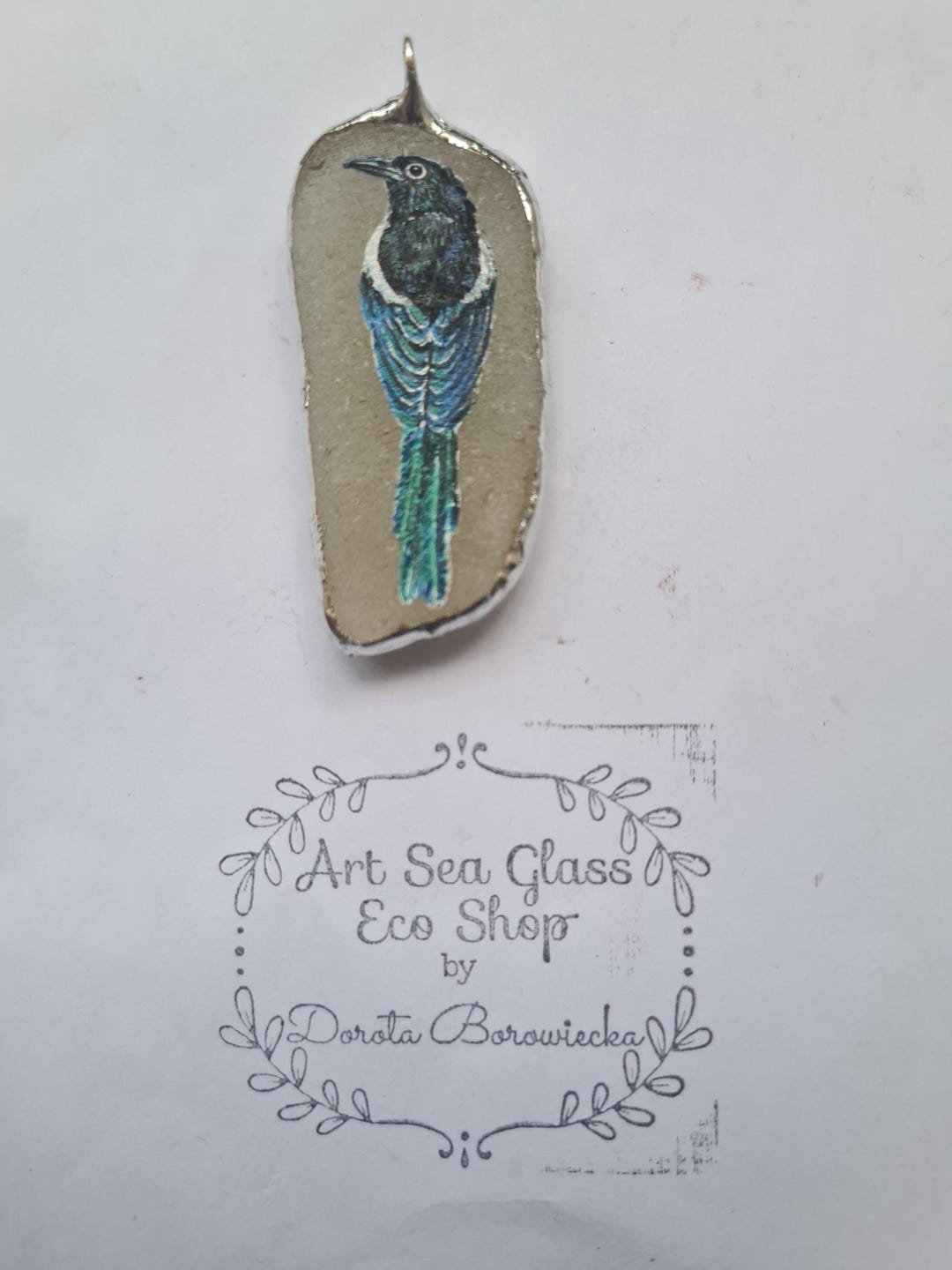 Painted Sea Glass Miniature Magpie Art .hand Painted Magpie.magpie Bird ...