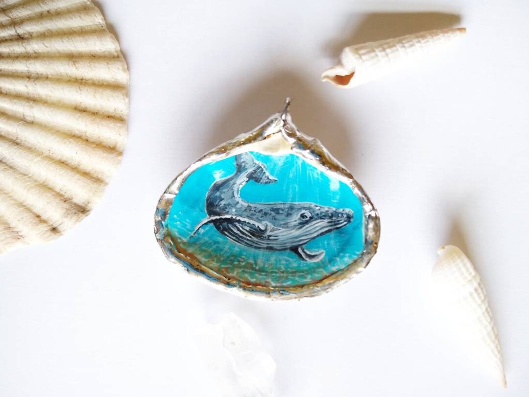 Sea Shell Whale Painting Pendant Handpainted. Sea Decoration Ornament ...