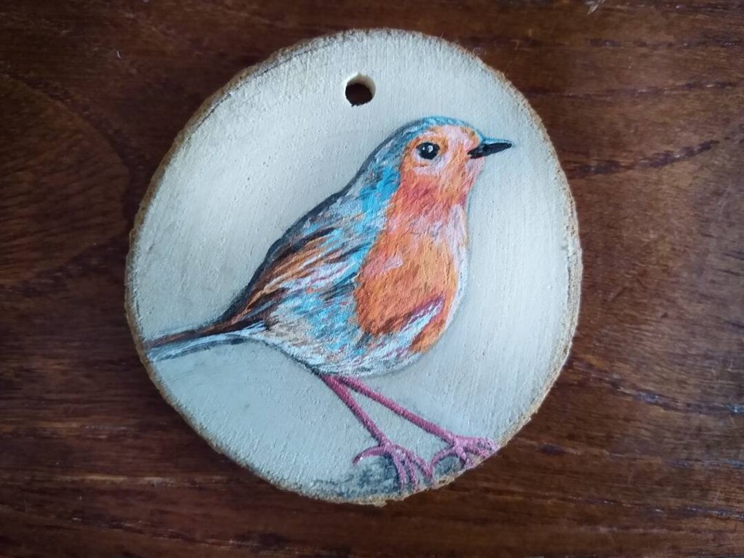 Wooden Slices Art. Wooden Slice Home Décor.wooden Ornament. Robin Bird ...