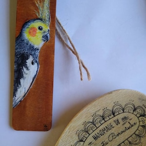 Botanical Book Mark Art. Cockatiel Book Mark.parrot Wooden Book Mark ...